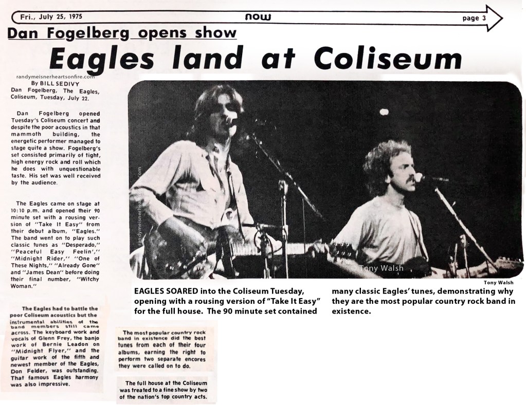 Richfield Coliseum in Ohio was where the Eagles landed 1975 - Randy ...